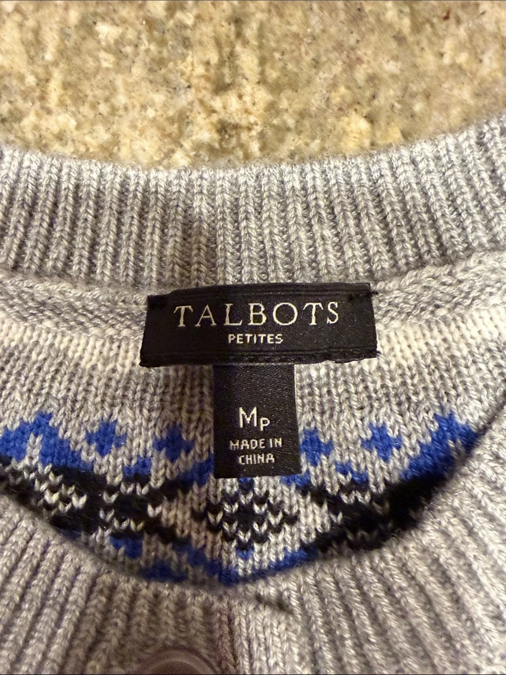 Talbots | Sweaters | Talbots Gray Cardigan With Blue Fair Isle Yoke ...